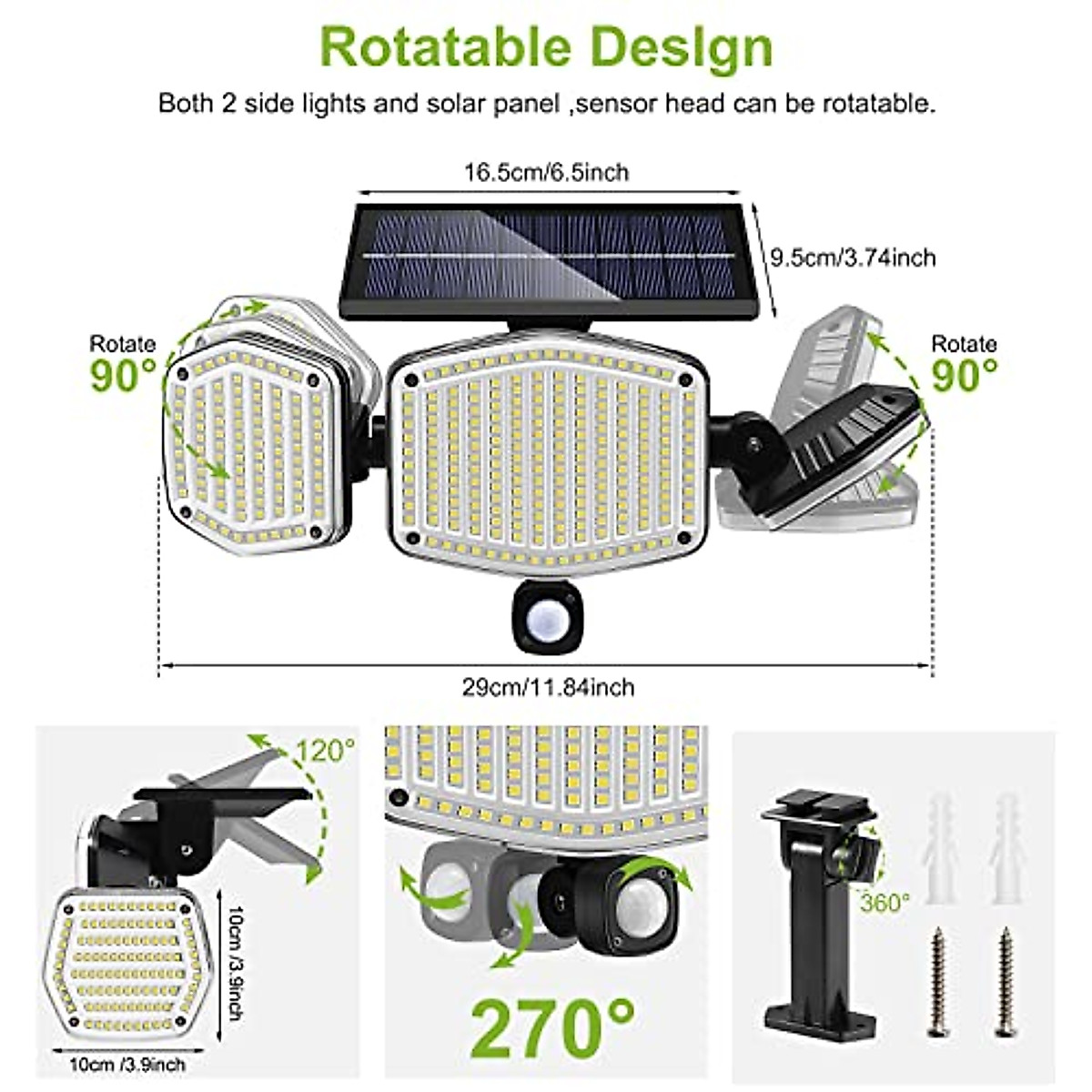 GDNZDUTS Solar Outdoor Lights, 426 LED Security Solar Lights, 6500K 360° Solar Motion Sensor Outdoor Lights 3 Heads, IP65 Waterproof Solar Powered Flood Light for Outdoor Garage Patio Yard(2 Pack)