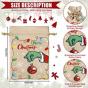 AnyDesign Christmas Burlap Gift Drawstring Bags Funny Cartoon Character Candy Bags 4 x 6 Inch Small Linen Goody Bags Xmas Party Favors Supplies, 18Pcs