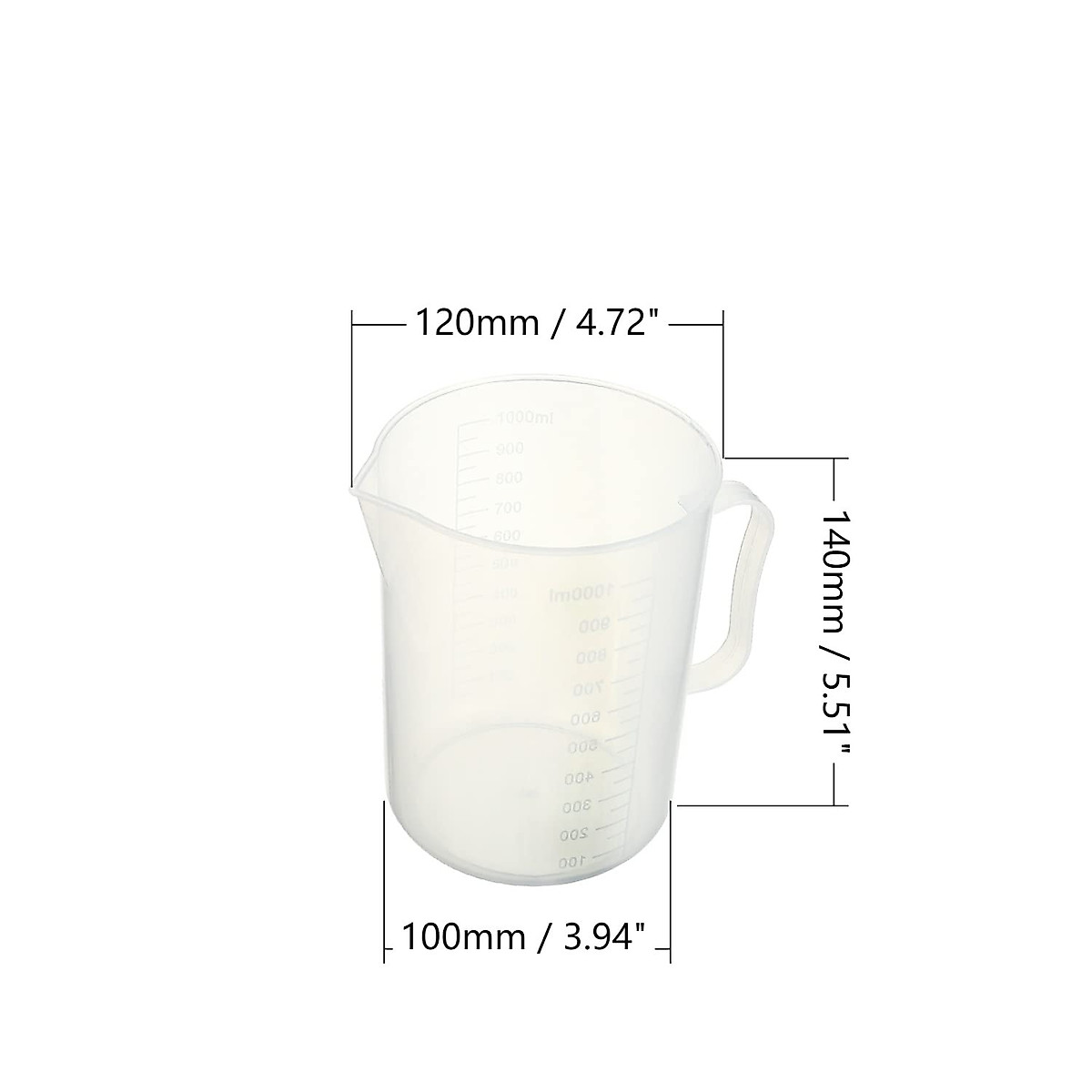 Bettomshin 2Pcs 1000ml Metric Plastic Beaker with Handle, Lab Beakers Multipurpose Mixing Cups Measuring Cup Transparent for Lab Kitchen Liquids