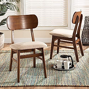 Baxton Studio Euclid Dining Chair Set Sand Fabric Upholstered and Walnut Brown Finished Wood 2-Piece Dining Chair Set