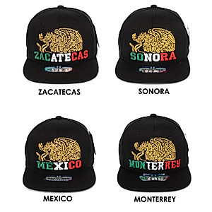 Mexican Hat Mexico State Federal Name Embroidered Snapback Flat Bill Baseball Cap (State-Monterrey) Black