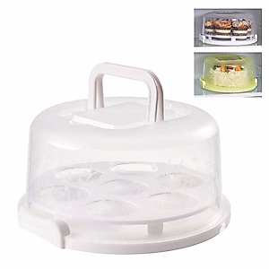 Cake Carrier Cover Cake Stand with Lid Dessert Serving Platter with Handle Cupcake Holder Pies Display with Base (White)