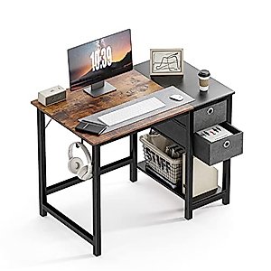 Computer Desk with Drawer 40 Inch Home Office Desk Writing Desk Work Desk PC Table Study Desk with 2-Tier Drawers Storage Shelf Headphone Hook, Modern Simple Style Laptop Desk for Bedroom, Gaming
