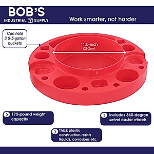 BISupply 5 Gallon Bucket Dolly - Detailing Cart for 11.5 Inch Rolling Car Wash Bucket with Wheels and Compartments