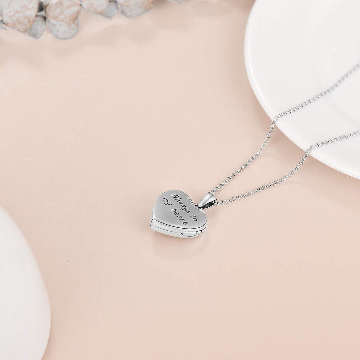 AOBOCO Heart Locket Necklace That Holds Pictures Sterling Silver Cherry Blossom Flower Lockets Jewelry for Women - Always in My Heart