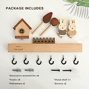 WUETOAYA Key Holder with Shelf for Wall, Key Organizer Wall Mount with Hooks, Rustic Wooden Home Decoration for Entryway, Living Room, Bedroom, Cute Key Holder with Shelf.