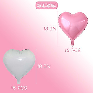 30PCS White Pink Heart Balloons,18 inch Heart Shape Balloons,Heart Party Decorations,Suitable for Baby Shower Wedding Birthday Party Decorations