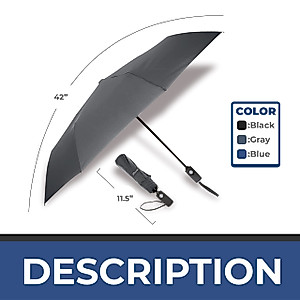Windproof"TEFLON" Coated Travel Umbrella - Auto Open/Close - Travel Stylish Lightweight Design for Women/Men (Dark Grey)