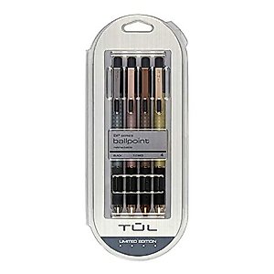 TUL Brilliance Pens, Ballpoint, 1.0 mm, Assorted Fashion Barrel Colors, Black Ink, Pack Of 4 Pens