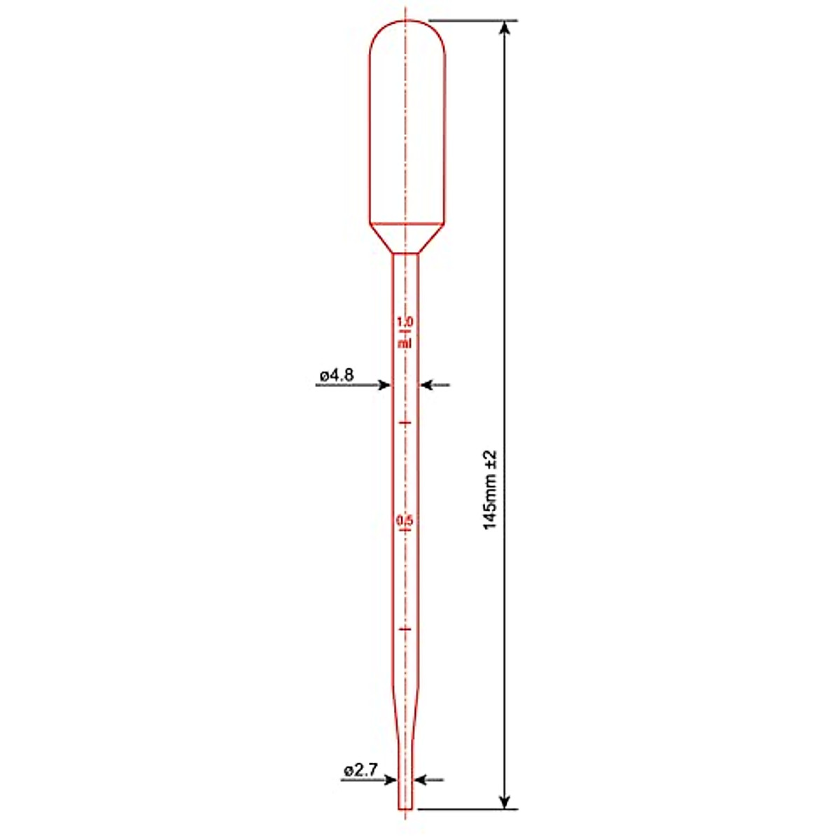 Globe Scientific 137038-100 LDPE Graduated Transfer Pipet, Large Bulb, Sterile, Individually Wrapped, Cellophane Pack, 145mm Length, 5.0mL Capacity (Pack of 100)