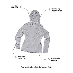 Woolly Clothing Women's Merino Pro-Knit Wool Zip Hoodie Sweatshirt - Mid Weight - Wicking Breathable Anti-Odor - Deep Sea Blue - XXL