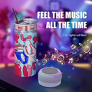 Icesip 25 Pack Music Speaker Tumbler, 20 oz Sublimation Tumbler Skinny Straight Double Wall Music Speaker Cup with Straw Lid & USB Charging Cable Grey