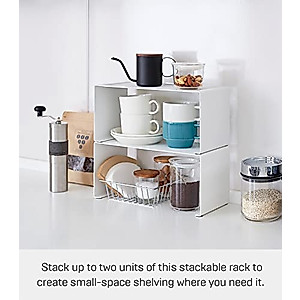 Yamazaki Home Tower Stackable Alloy Steel Kitchen Rack – Storage Organizer Counter Shelf White Small