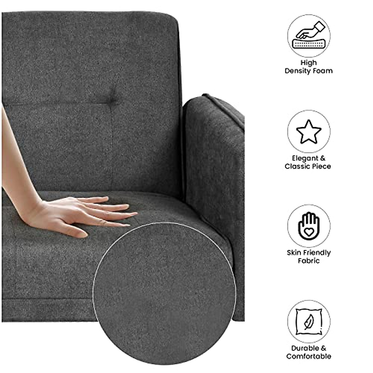 AWQM Futon Sofa Bed,Modern Upholstered Convertible Folding Sleeper Sofa,Recliner Futon Couch Bed with Armrests 2 Cup Holders,for Living Room,Apartment,72.4" L x 18.5" D x 29.9" H,Dark Grey