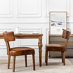 RIVOVA Set of 4 PU Leather Upholstered Side Chairs, Modern Kitchen Armless Parson Chairs Solid Wood Dining Chairs, Brown