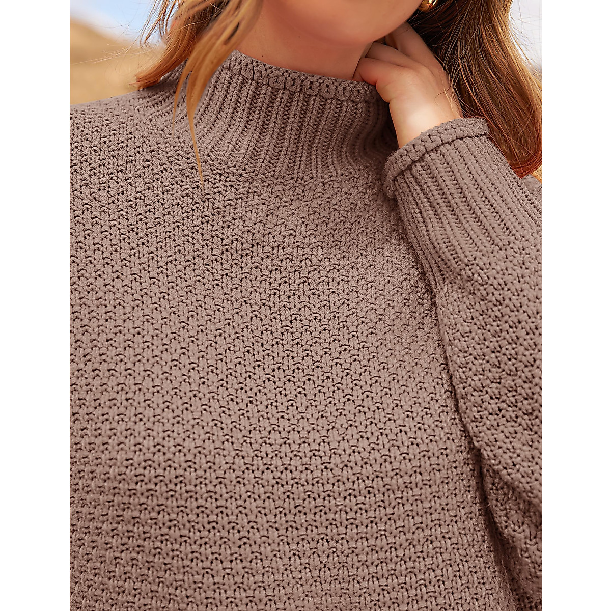 ZESICA Women's Turtleneck Batwing Sleeve Loose Oversized Chunky Knitted Pullover Sweater Jumper Tops,Khaki,Medium