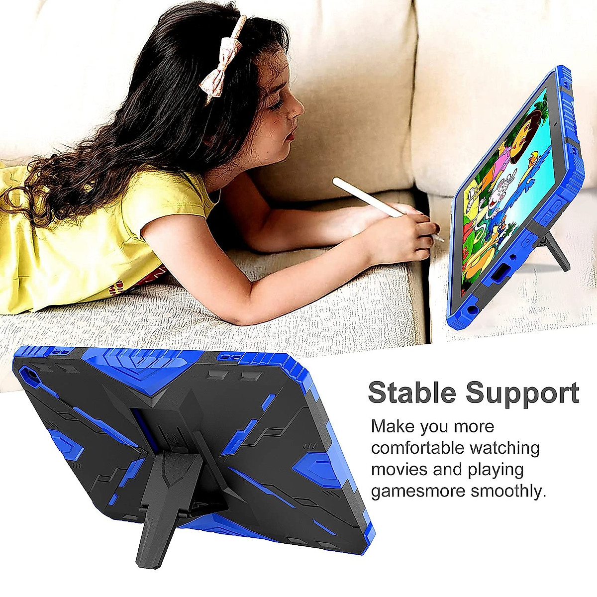 MaoMini for Kindle Fire HD 8 Case/HD 8 Plus Case 2020 Release 10th Generation,Kickstand Heavy Duty Armor Defender Cover (Blue)