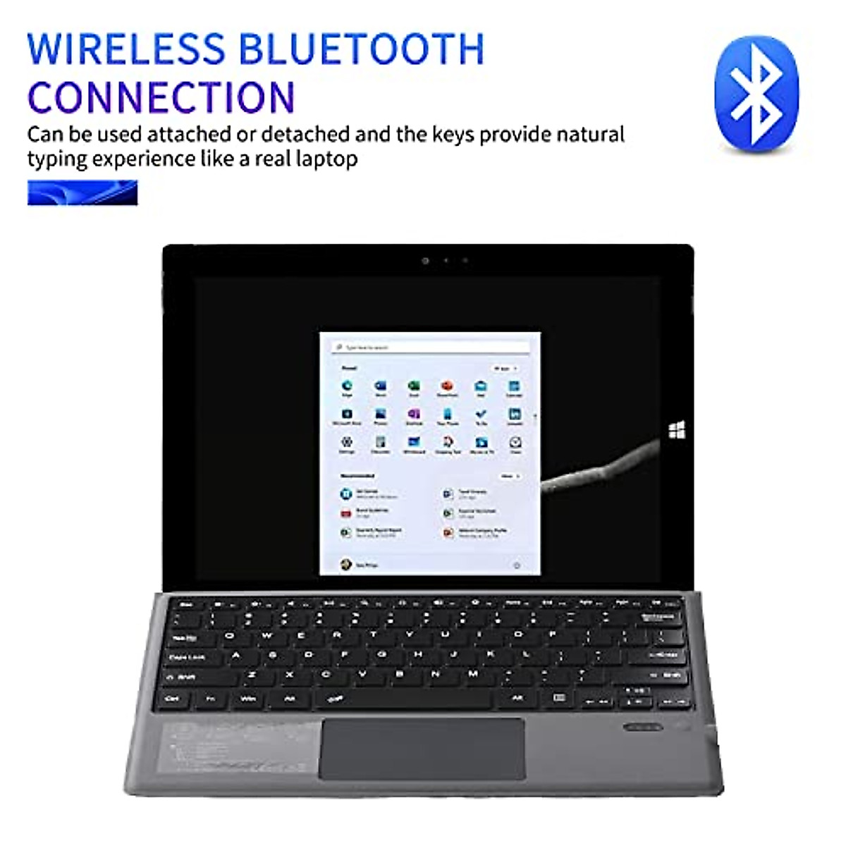 Bluetooth 5.0 Wireless Keyboard with Touchpad for Microsoft Surface Pro 4/5/6/7/7+ Portable Tablet Flip Stand Built in Battery Type C Charging Keyboard