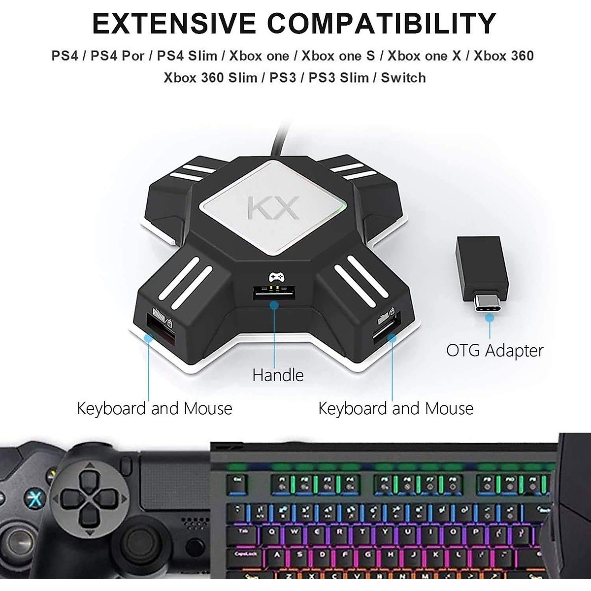 Sehawei Mouse Keyboard Converter, Game Controller Adapter for USB 2.0 Mouse Portable Keyboard Adapter Compatible with PS4/Xbox One/N-Switch/PS3