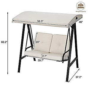 U-MAX 2-Seat Outdoor Patio Swing Chair, Swing Glider with Canopy Porch Swing, Weather Resistant Steel Frame & Cushions, Adjustable Tilt Canopy, Beige