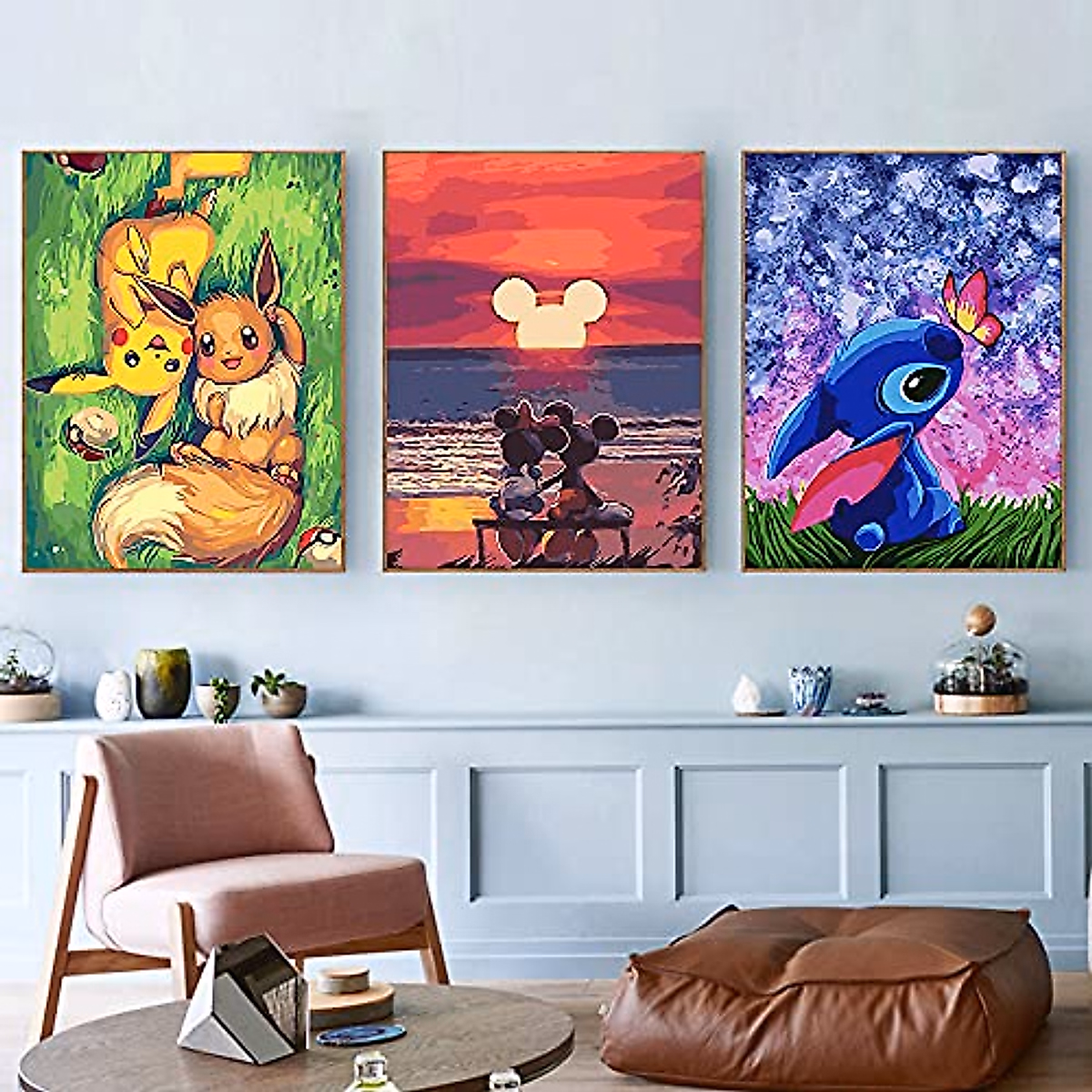 Paint by Numbers for Adults,4 Pack Paint by Numbers for Kids Beginner, 12X16inch Drawing Paintwork with Paintbrushes,Cartoon Acrylic Paint Canvas Oil Painting