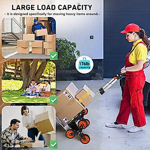 Stair Climbing cart Dolly Extended Handle by Teprovo,Aluminum Foldable Hand Truck Moving, Flat Floor Load capacity176 lb, Stair Climbing Dolly Load110 lb, Portable Trolley cart with Wheels