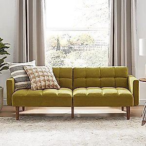mopio Aaron Futon Convertible Sofa Sleeper Futon Twin Size with Arms Split Back Design 77.5" (Velvet, Antique Gold)