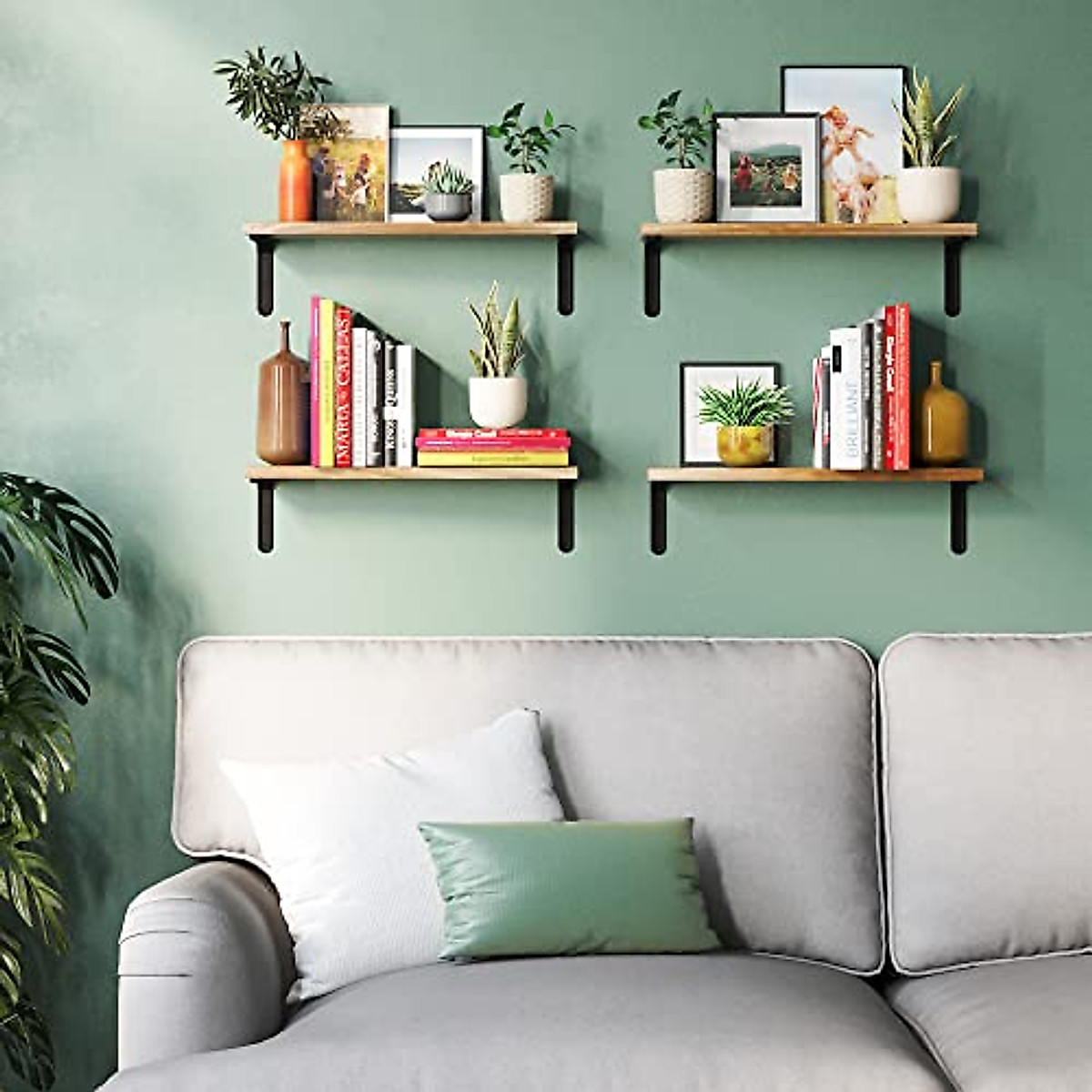 You Have Space Cappado Floating Shelves for Bathroom Decor, 17”x 4.5" Bookshelf, Storage Shelves for Living Room, Kitchen, Bedroom, Laundry, Burnt, Set of 4