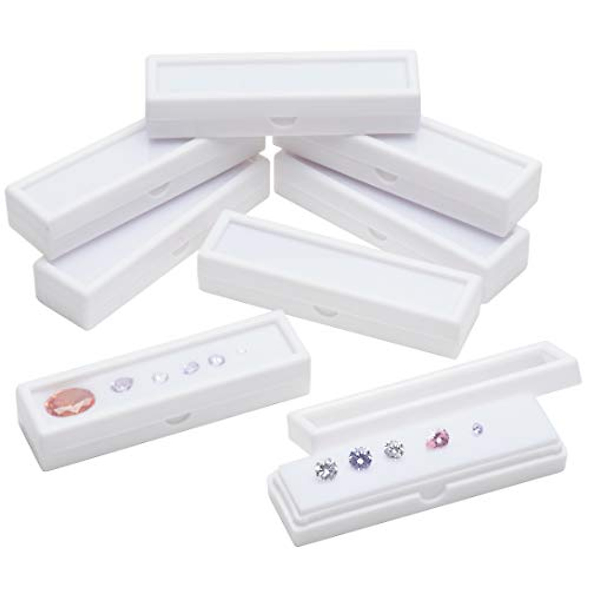 8 PCS Loose Gemstone Display Box Jewelry Box Container with Glass Top Lids for Gems, Diamond,Diameter 4”(White)