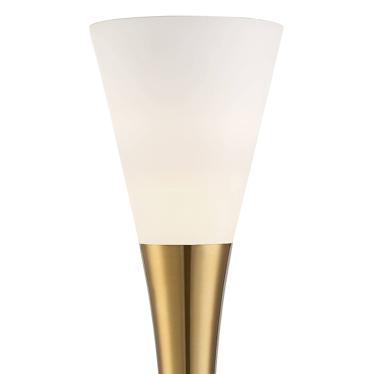 Possini Euro Design Piazza Mid Century Modern Glam Style Torchiere Floor Lamp 72.5" Tall Black Antique Brass Metal White Glass Shade for Living Room Reading House Bedroom Home Office