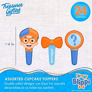 Treasures Gifted Officially Licensed Blippi Cupcake Toppers & Wrappers 24ct - Blippi Cupcake Topper - Blippi Cake Decorations - Blippi Birthday Party Supplies - Blippi Cake Toppers