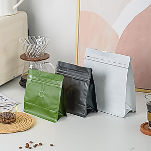 Roppolo 50 Pcs 0.5lb Balck Sqaure Coffee Bean Bags with Valve, Easy Tear Open & Repeating Sealed Zipper, Heat-Seal Stand Up & Flat Bottom Coffee Bag, 8oz Capacity 7.6.1x6.5 Inch