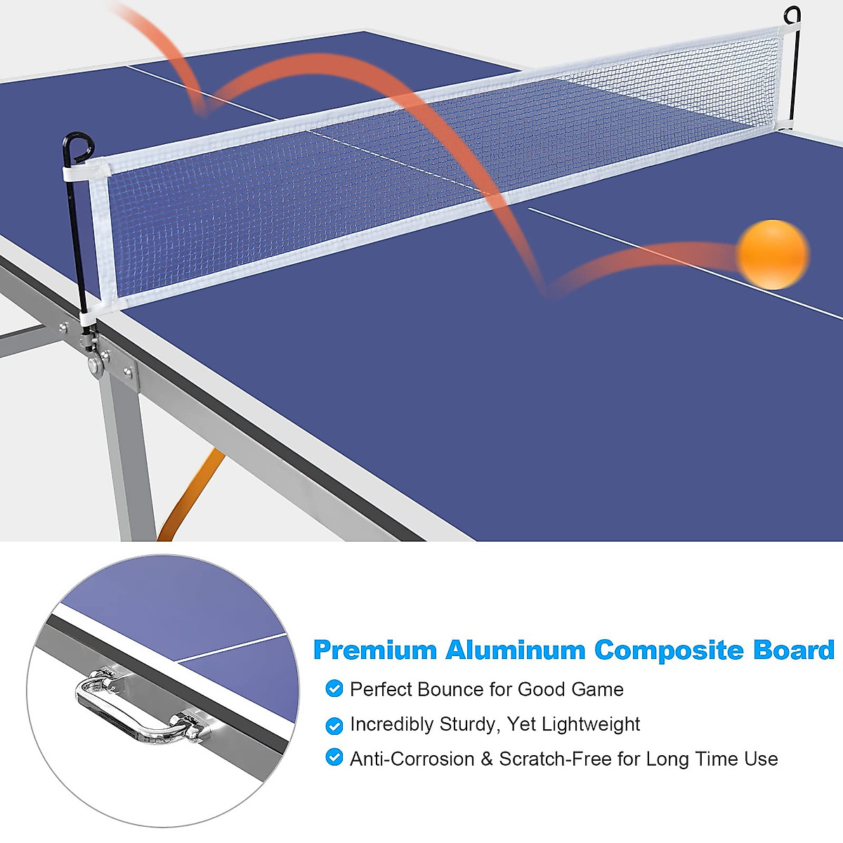 KL KLB Sport 6ft Mid-Size Table Tennis Table Foldable & Portable Ping Pong Table Set for Indoor & Outdoor Games with Net, 2 Table Tennis Paddles and 3 Balls