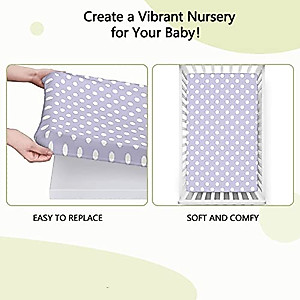 Polka Dots Themed Fitted Crib Sheet,Standard Crib Mattress Fitted Sheet Toddler Bed Mattress Sheets-Crib Mattress Sheet or Toddler Bed Sheet,28“ x52“,Lilac White