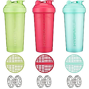 Hydra Cup | 6 Pack | Shaker Bottles for Protein Powder Shakes & Mixes, 28-Ounces (900ml), Six Colors, Wire Whisk & Mixing Grid, BPA Free Shaker Cup Blender Set