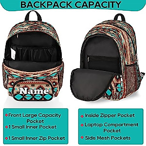 Herdesigns Aztec Print Custom Backpack for Men Women Adult Aztec Geometric Personalized Lightweight Casual Laptop Backpack Customized Computer Hiking Gym Travel Travel Daypack with Name