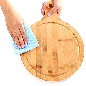 Guojanfon Bamboo Cutting Board,Meat Chopping Boards,Pizza Peel Paddle with Handle for Homemade Baking Pizza Bread Cake Fruit Vegetables (Round-Board)
