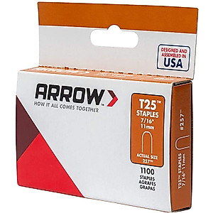 Arrow Heavy Duty T25 Round Crown Staples for Cable and Low Voltage Wiring, 1100 Pack, 7/16 Inch