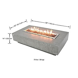 AMS Fireplace | Elementi | Large Rectangular Natural Gas Fire Pit Table | Free Bio-Ethanol Tabletop Lantern | With Canvas Cover, Lava Rocks, and Gas Key Valve | Fuel: Natural Gas, Hampton - Light Grey