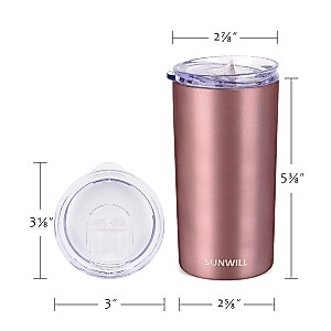 SUNWILL 12oz Tumbler with Lid, Insulated Coffee Travel Mug, Skinny Tumbler Lowball, Double Wall Stainless Steel Coffee Cup for Tea and Beverage, Rose Gold