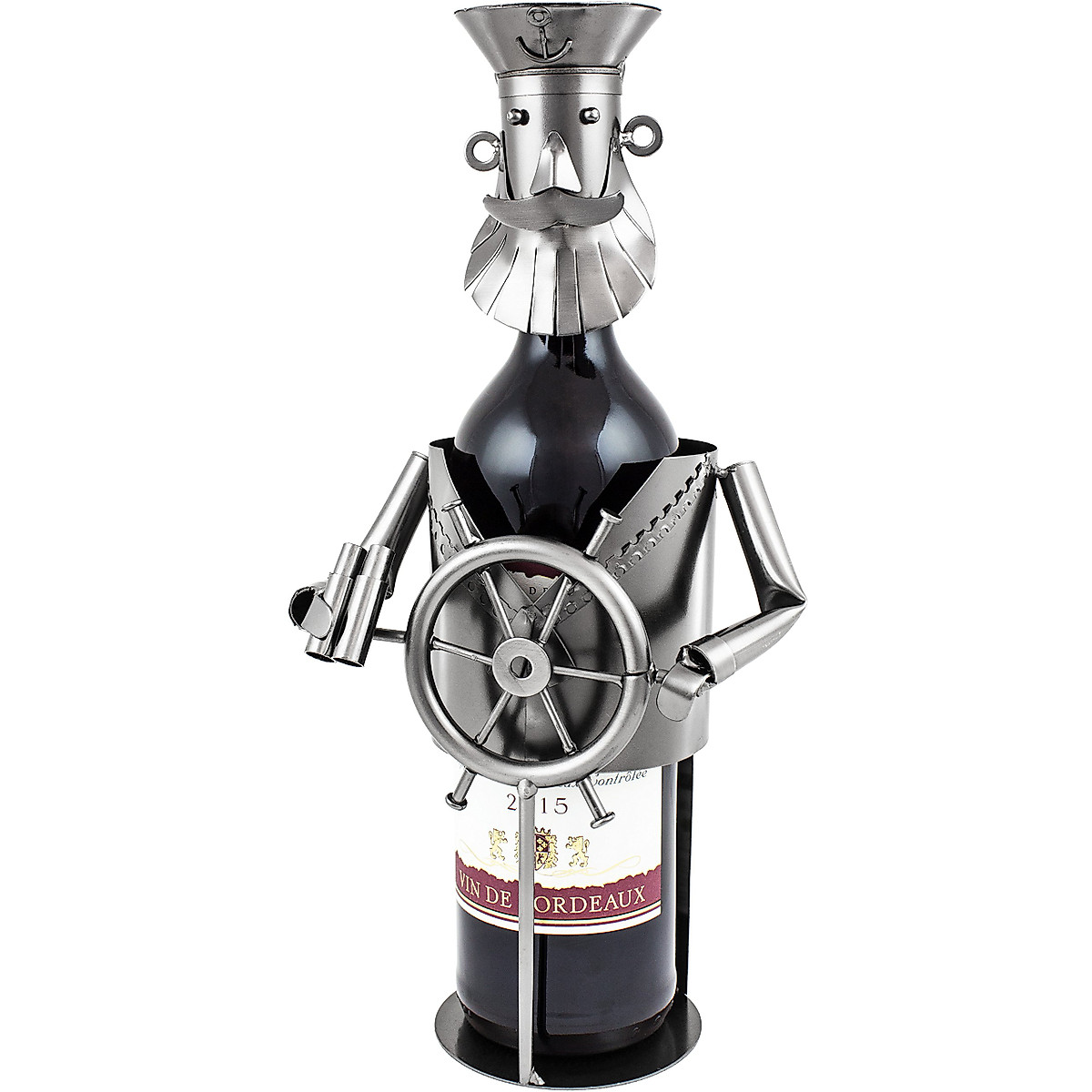 BRUBAKER Wine Bottle Holder 'Boat Captain' - Metal Sculpture - Wine Rack Decor - Tabletop - incl. Greeting Card