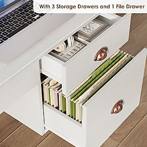 TTVIEW Computer Desk with USB Charging Port and Storage Drawers, Writing Study Table with Hutch Shelf and File Drawer, Executive Desk with 47" Wide Tabletop for Home Office Bedroom, White Oak