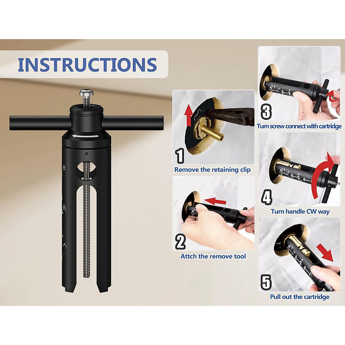 104421U Cartridge Puller Tool Replacement for Moen 1200,1222,1225 Series One-Handle Posi-Temp Pressure Balanced Tub/Shower Faucet Rough-in Valve Core Removal Tool (Upgraded 104421)