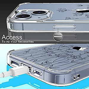 LUHOURI iPhone 14 Case with Screen Protector, Clear Cover with Fashion Cute Designs for Women Girls, Slim Fit Durable Protective Phone Case for Apple iPhone 14 6.1" Elegant Small Flowers
