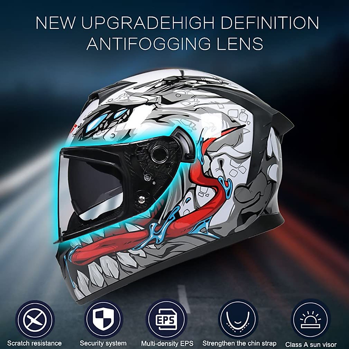 BDTOT Bluetooth Motorcycle Helmet, Full Face Flip Up, DOT Approved, Tail Wing Design, Noise Reduction, Anti-Fog Double Visor, Compatible with ATV, Color C