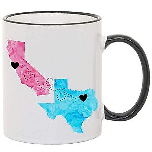 Mom, Personalized Long Distance Coffee Mug, Mother's Day Gift, States with hearts over Cities, 11oz or 15oz