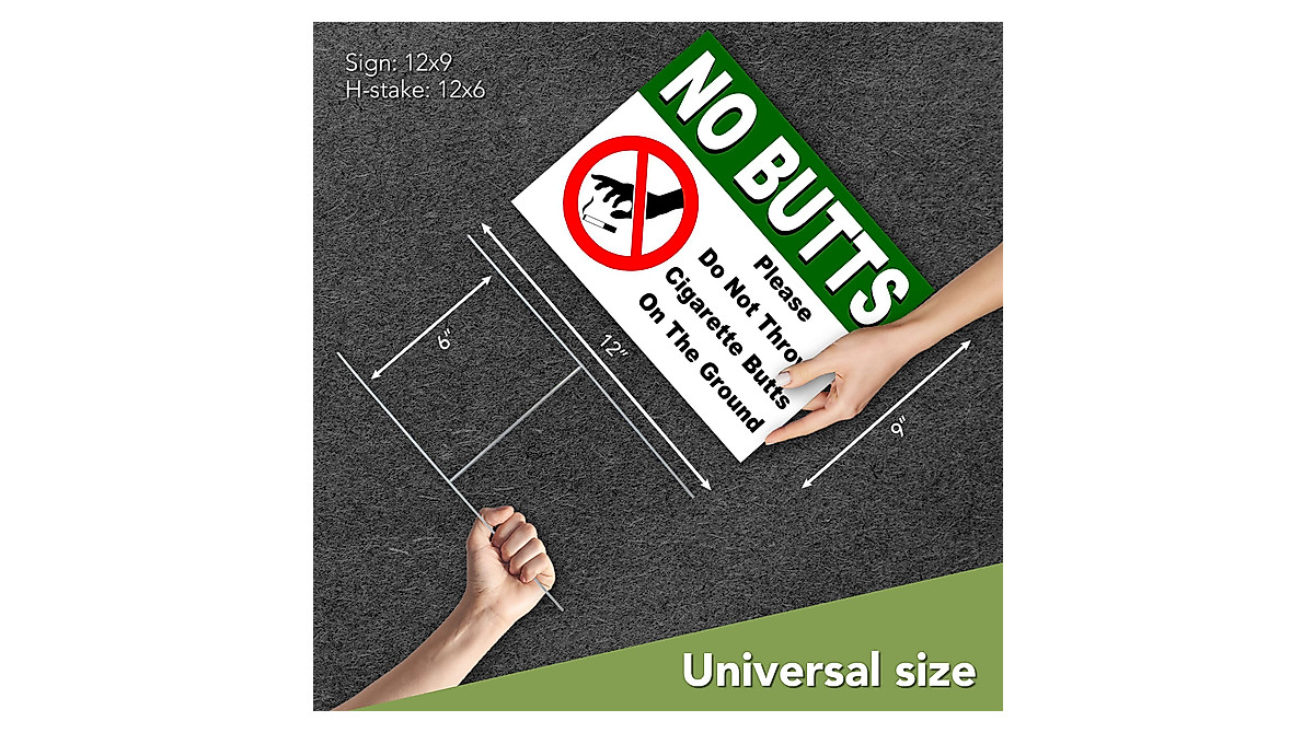 No Cigarette Butts Signs - Durable 2 PC Set