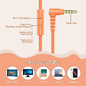 BASEMAN Kids Headphones with Microphone for School Foldable Earphones Kids On Ear Wired Headphones with Volume Control Corded Headset for Boys Girls Children Toddler Travel Computer - Orange