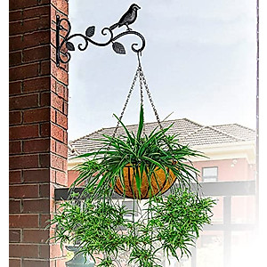 2 Packs 12.2’’ Black Hanging Plants Bracket Wall Mounted Hangers, Heavy Duty Wrought Iron Rustic Hook for Hanging Flower Pots Baskets Bird Feeder Wind Chime Fence Lanterns Outdoor Indoor Lawn Garden