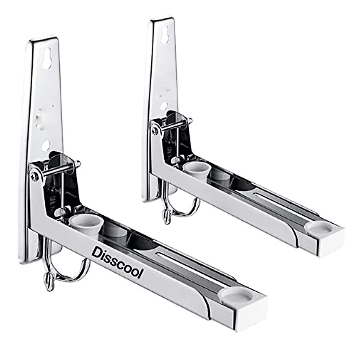 Disscool Microwave Oven Wall Mount Shelf with Removable Hooks,Stainless Steel Microwave Oven Rack Holder Adjustable (Silver, Stainless Steel)